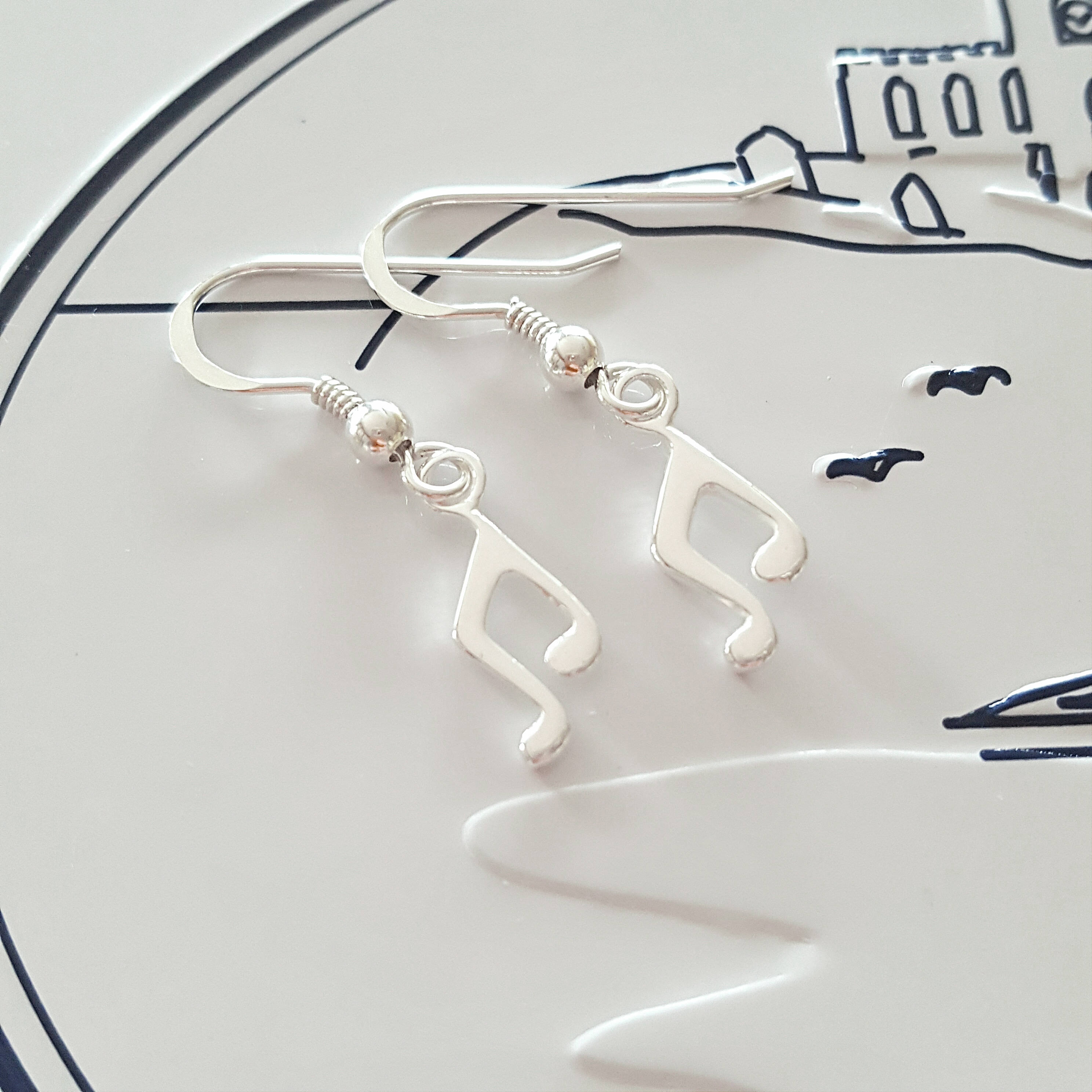 Music Note Earrings, Sterling Silver Music Note Earrings, Silver Music ...