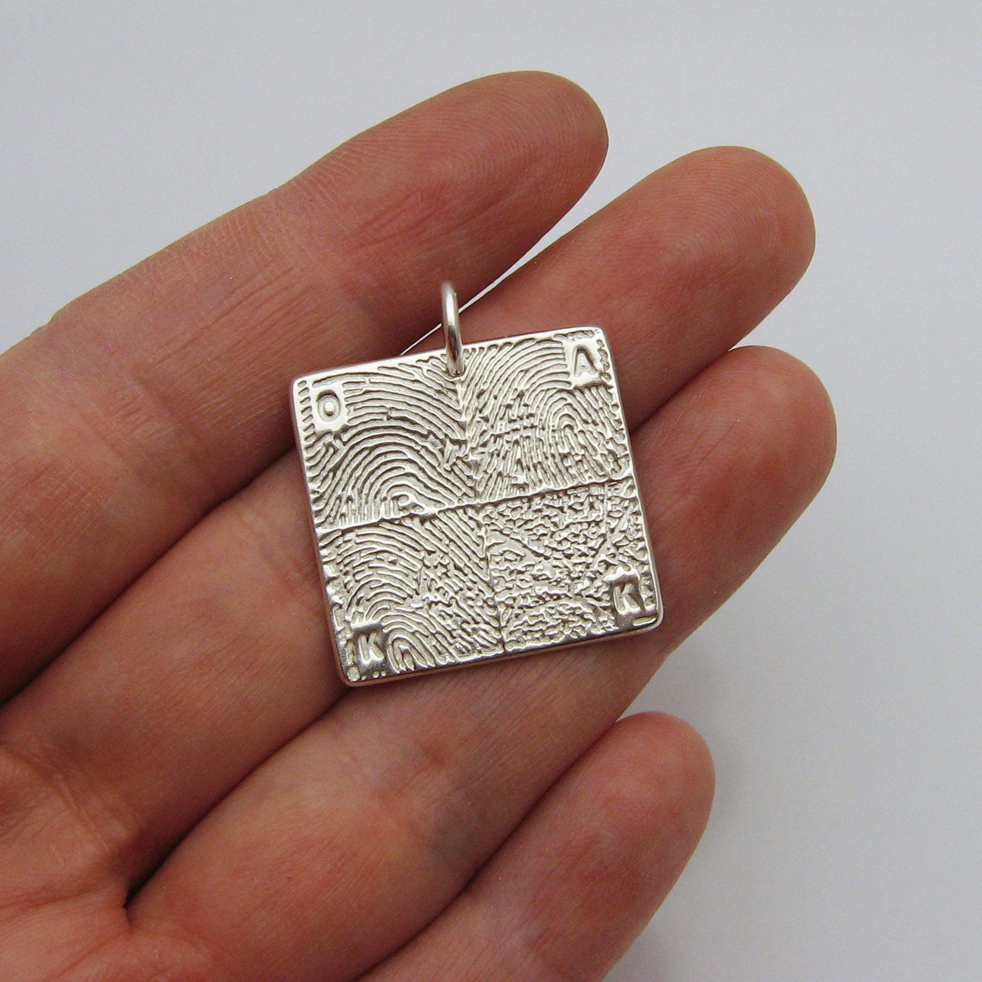 Fingerprint Jewelry, Custom Silver Square Fingerprint Pendant with 4 ...