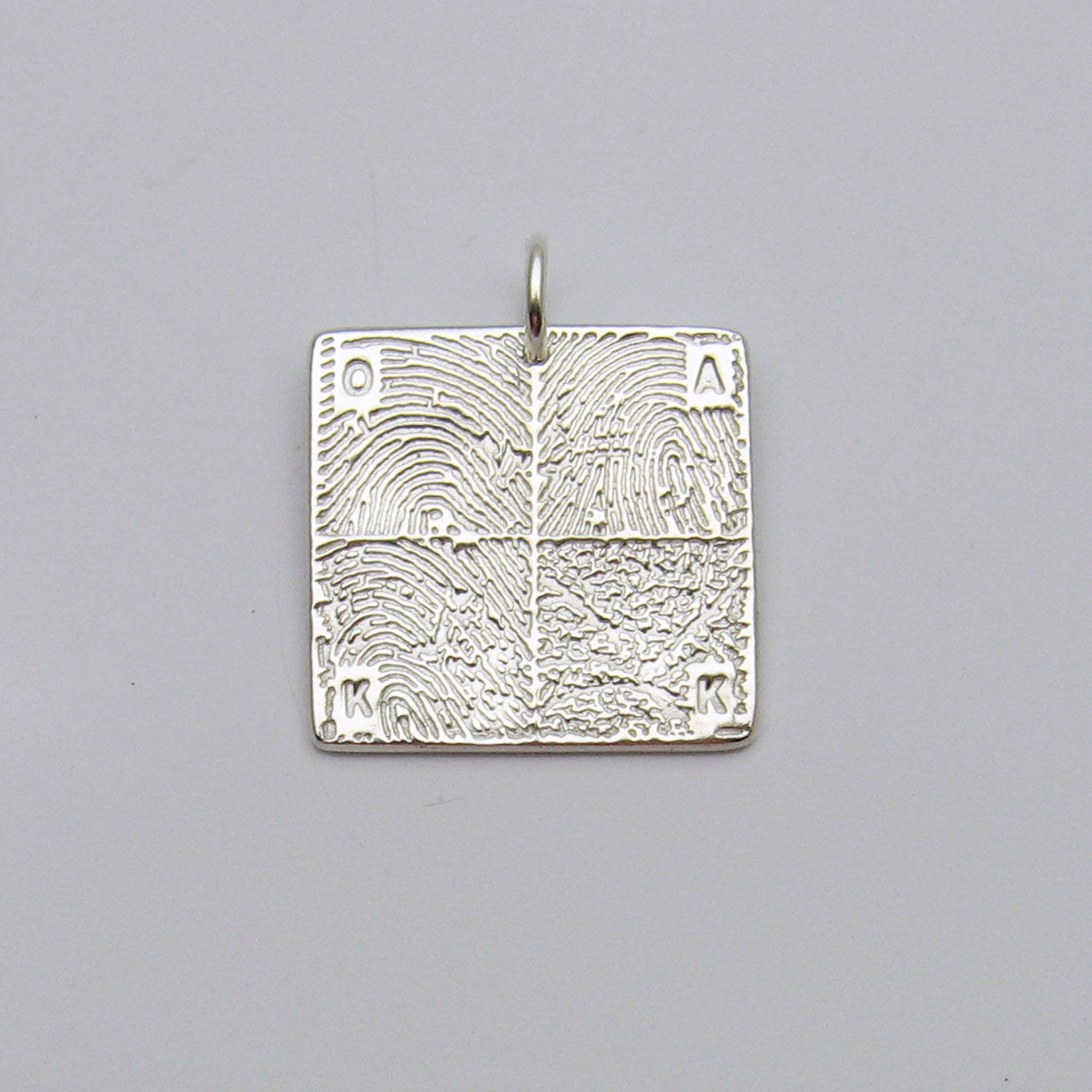 Fingerprint Jewelry, Custom Silver Square Fingerprint Pendant with 4 ...