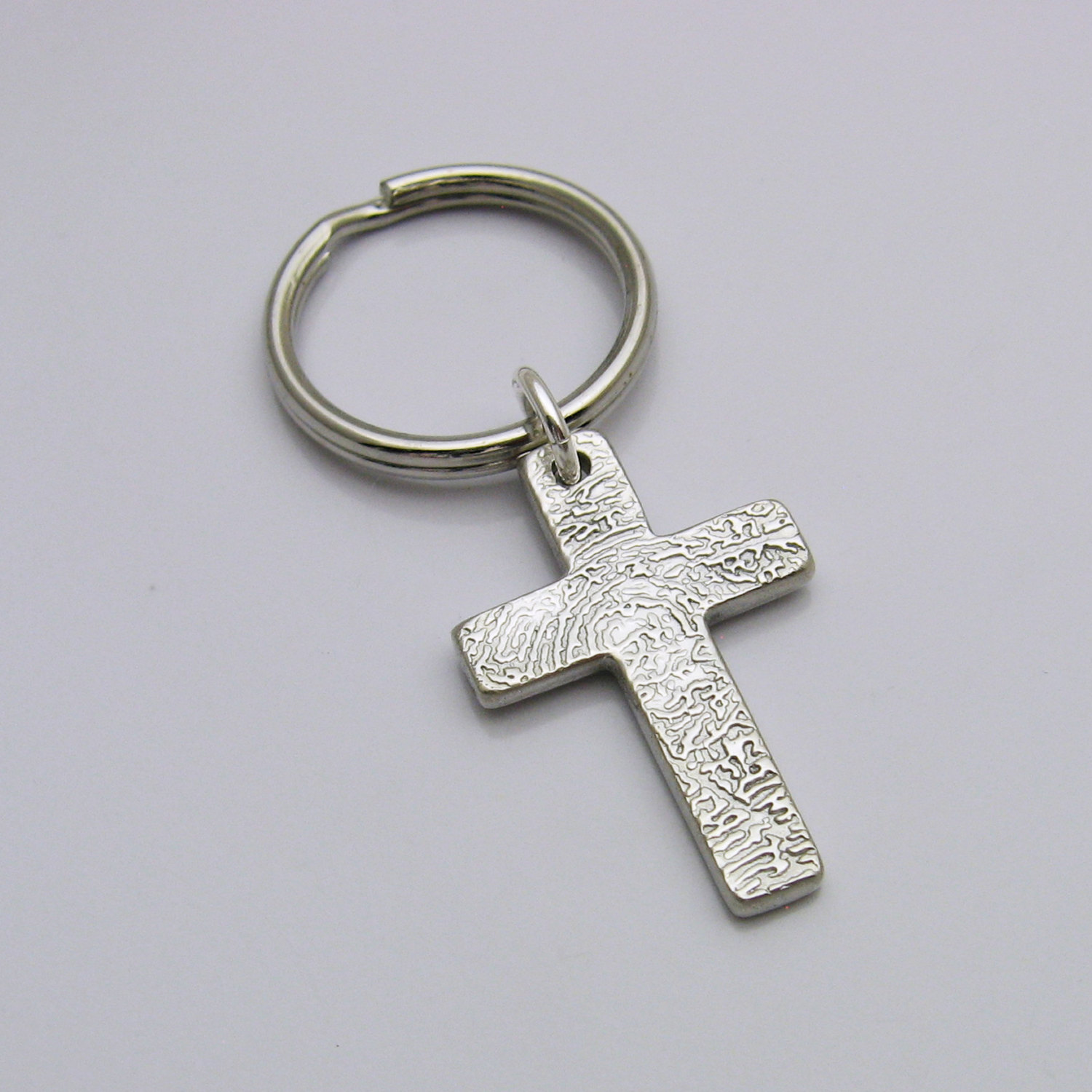 Sterling Silver Cross Fingerprint Keychain, Fingerprint Cross, Silver ...