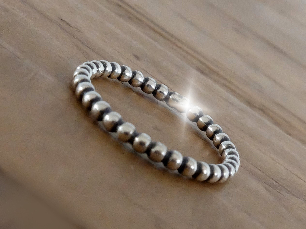 Oxidised Silver Ball Ring, Sterling Silver Bead Ring, Narrow Stacking ...