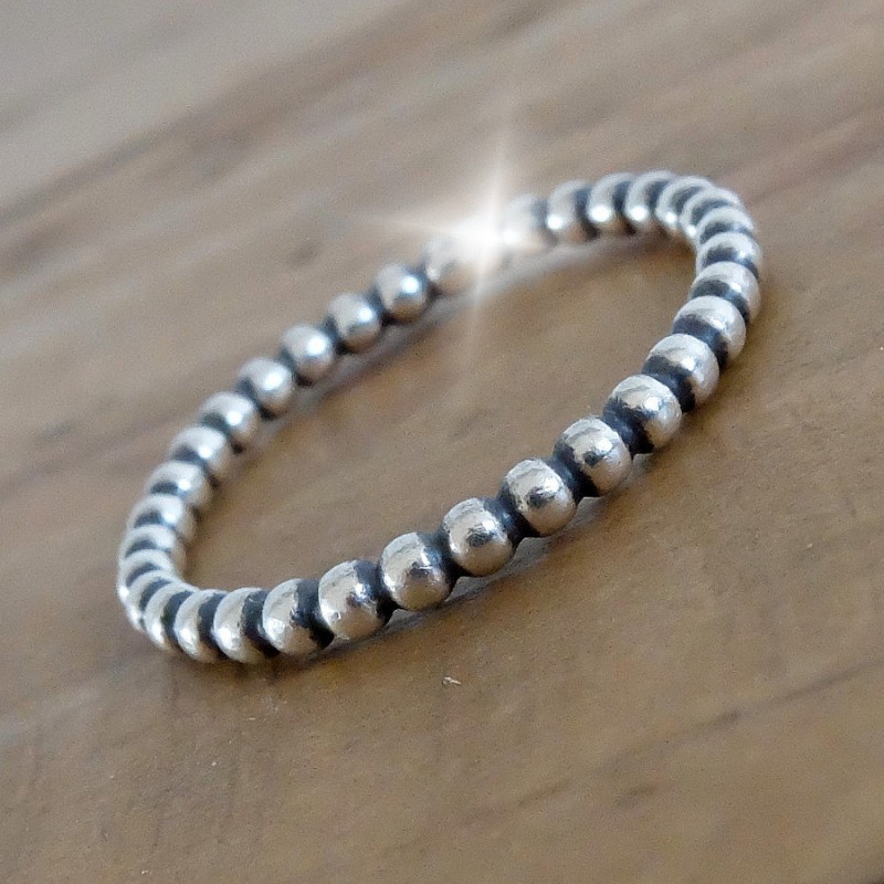 Oxidised Silver Ball Ring, Sterling Silver Bead Ring, Narrow Stacking ...