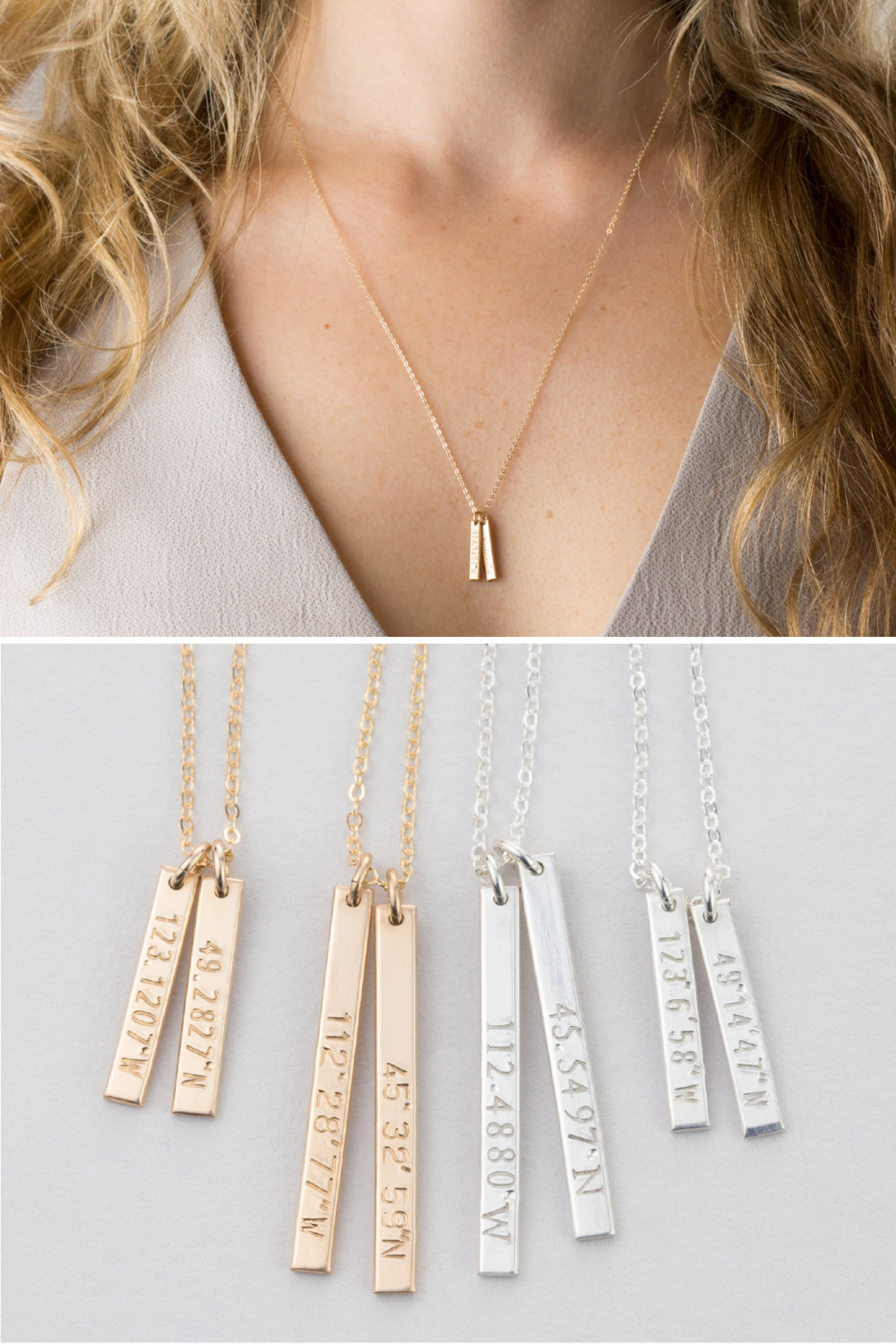 Coordinates Necklace • Custom GPS Location Necklace, Dainty Vertical ...