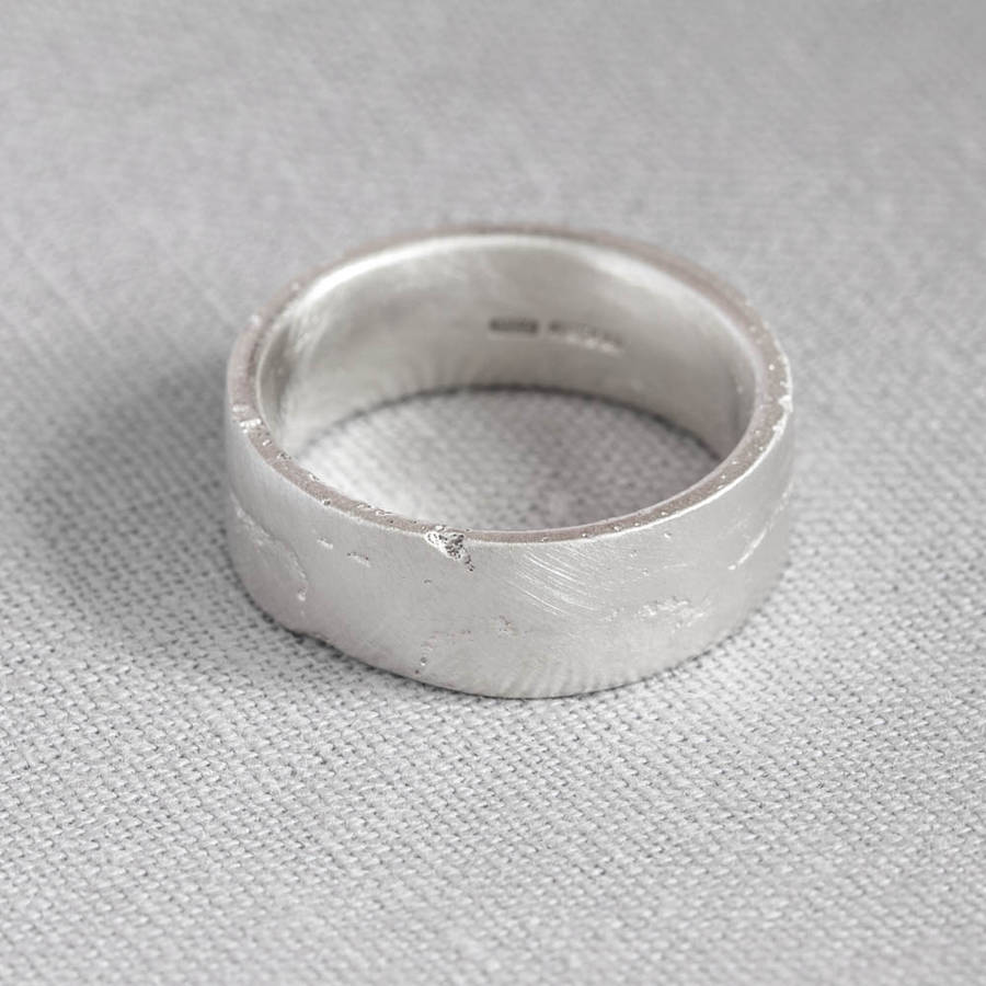 Sterling Silver Flat Sand Cast Wedding Ring - The Handmade